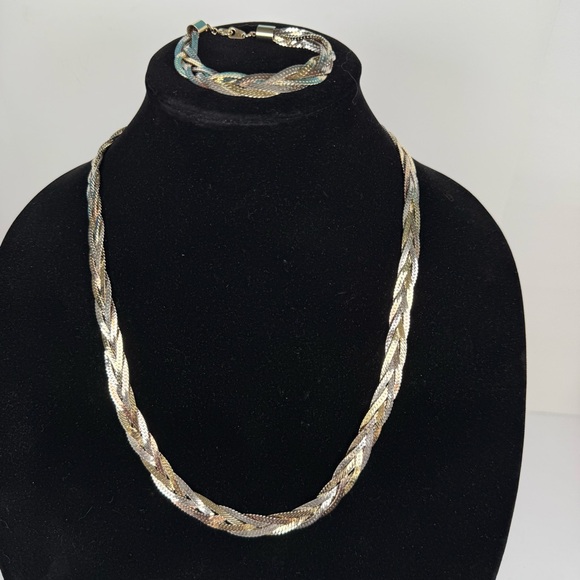 Vintage | Jewelry | Vintage Tritone Metal Braided Necklace Bracelet Set ...